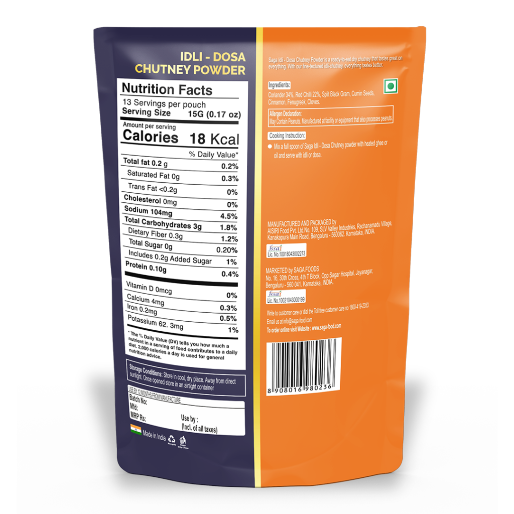 Buy Instant Idly - Dosa Chutney Powder (Podi/Mix) Online | Saga Foods